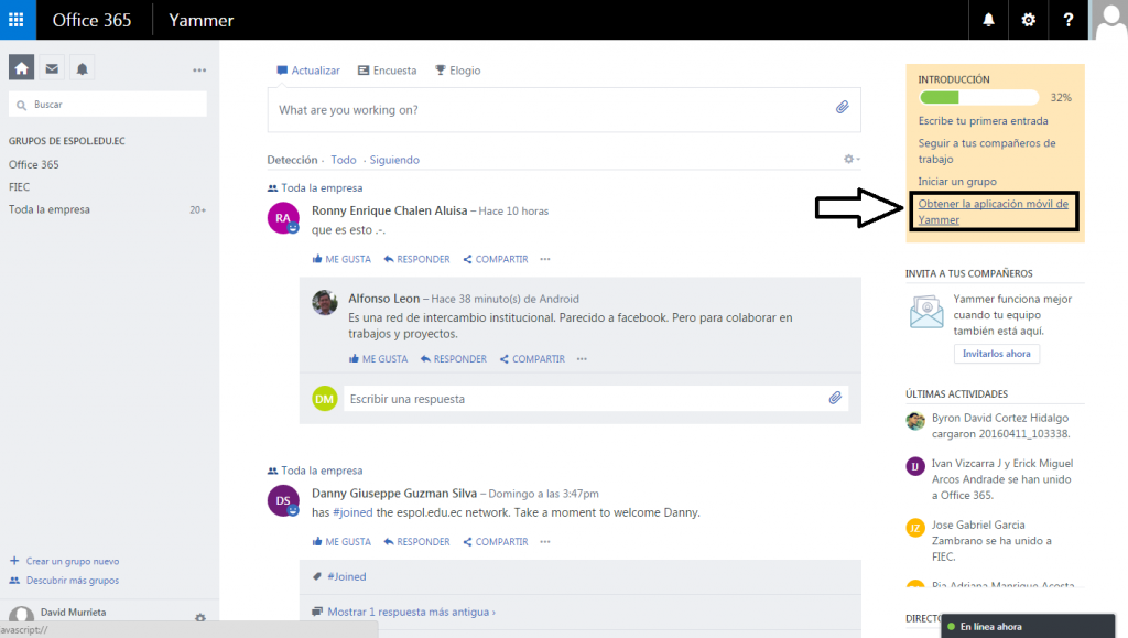 Como usar Yammer | Office 365 en ESPOL